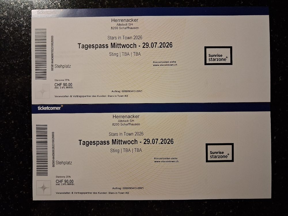 2 Tickets: Stars in Town 2026, Sting, 29.07.2026, Stehplatz (Neu und ...