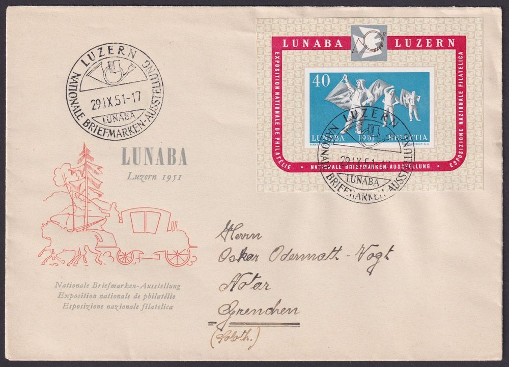 W32 auf FDC, LUNABA Block Luzern 1951, Kat: 250.- (Gebraucht) in Ebikon ...