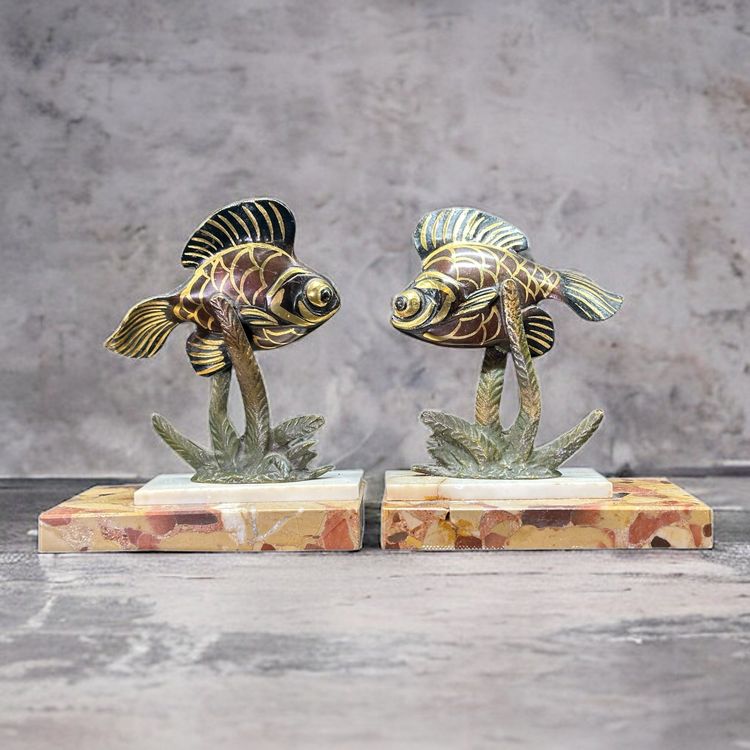 Serre-livres Art Déco poissons marbre bronze détails dorés | Kaufen auf Ricardo