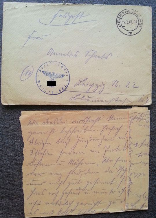 Feldpostbrief WW2 12.3.1945 | Kaufen auf Ricardo