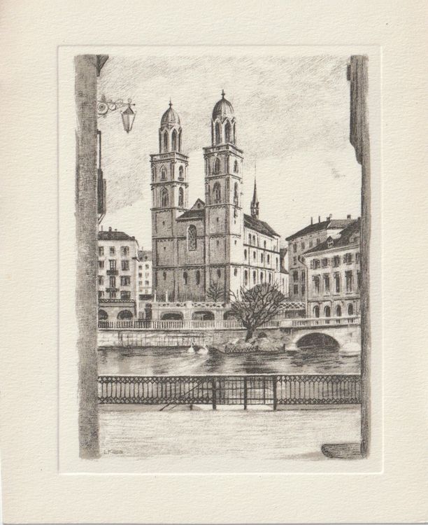 ZH 172 Zürich, Grossmünster, Bleistiftzeichnung, ca. 1950/60 (Gebraucht) in Freienbach für CHF 1 ...
