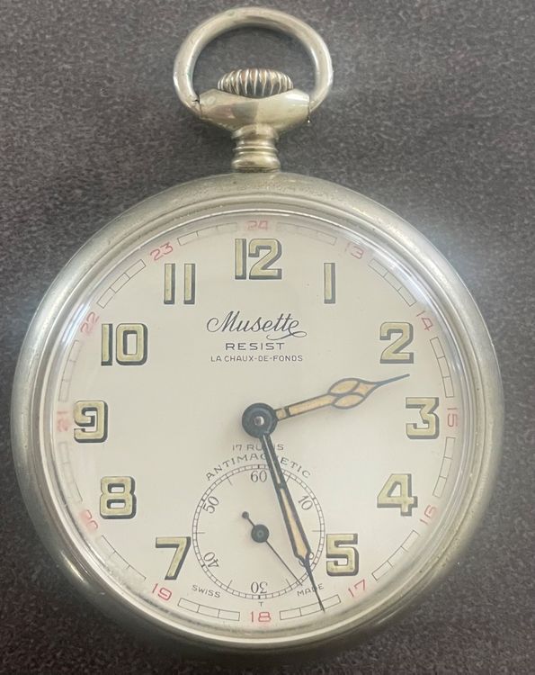 Antike Musette Taschenuhr, Resist, La Chaux-de-Fonds (Gebraucht) in Courtaman für CHF 30 – mit ...