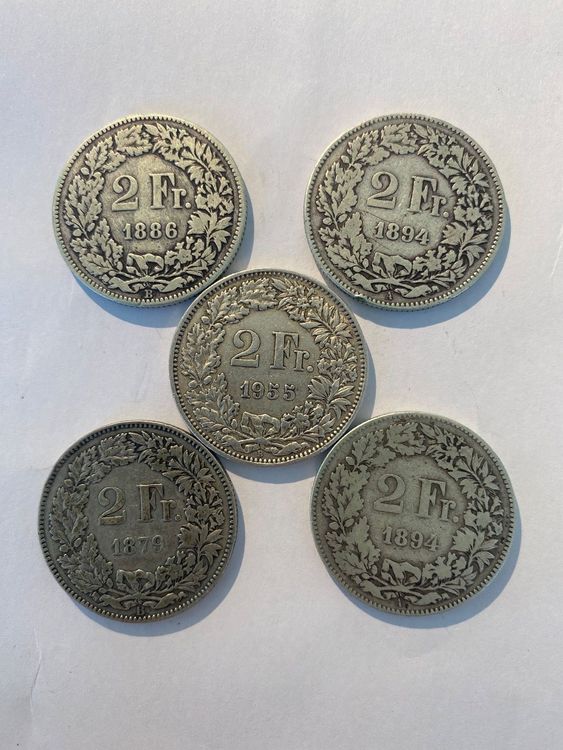 5 Stk 2.- Div Jahre Silber (8) (Gebraucht) in Ballwil für CHF 45 – mit Lieferung auf Ricardo kaufen
