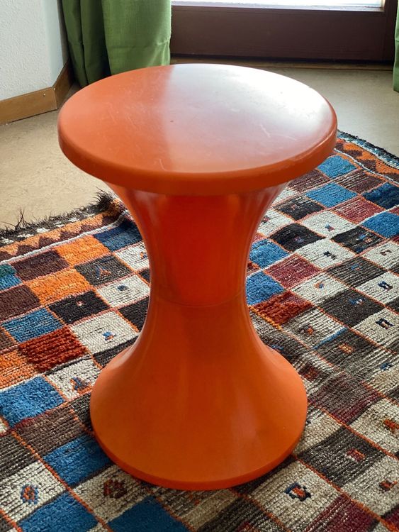 Oranger Vintage Hocker, 70er Jahre, made in France | Kaufen auf Ricardo