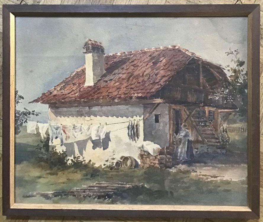Antike Aquarell Hinterhof um 1880 (Gebraucht) in Root für CHF 20 – mit Lieferung auf Ricardo kaufen