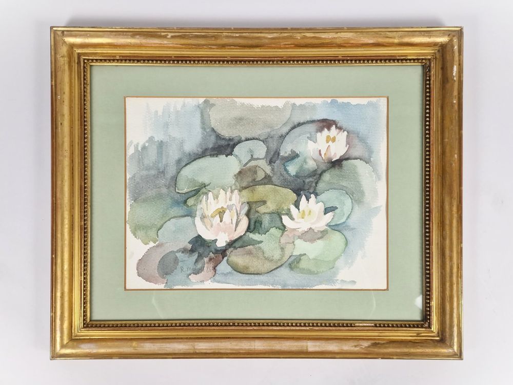 R. Mangold, Aquarell Gemälde mit Seerosen, gerahmt (Gebraucht) in Basel für CHF 1 – mit ...