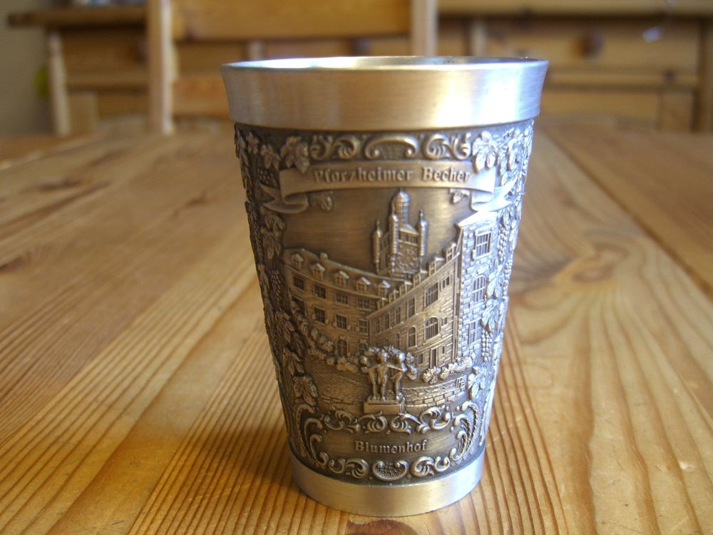 Pforzheimer Relief Zinn Becher m.d.Barfüsser Kirche,95% Zinn (Gebraucht ...