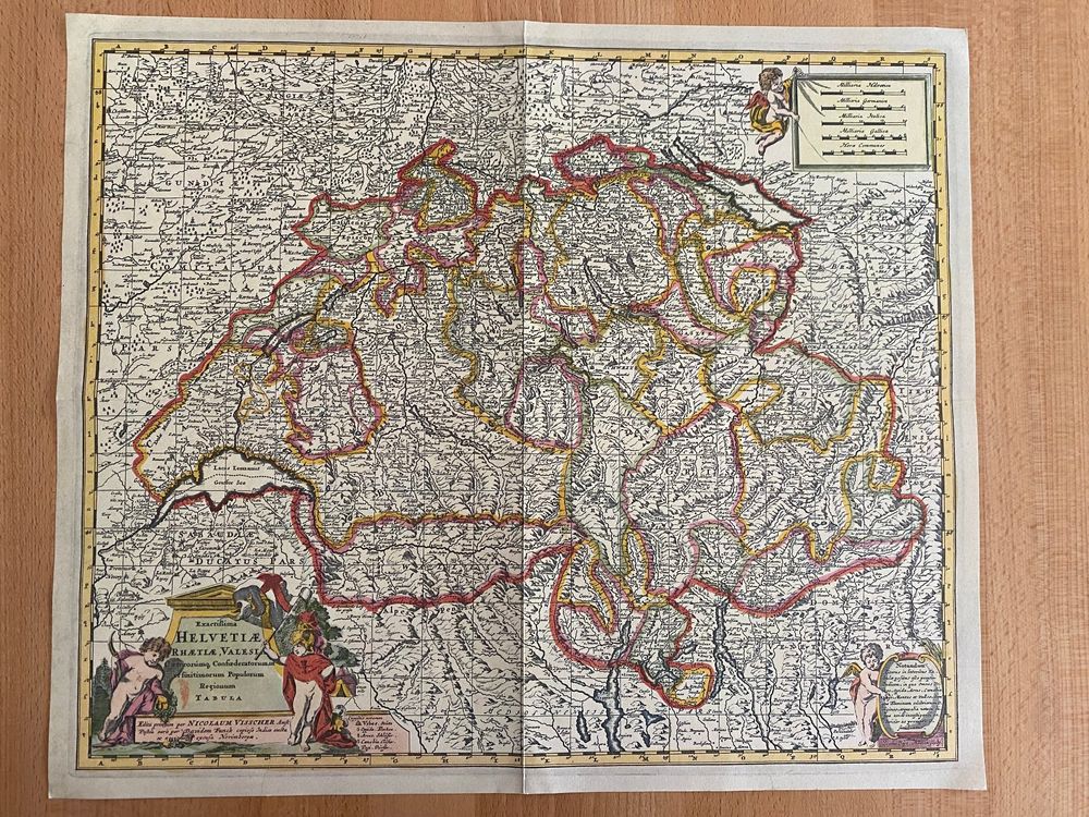 Antike CH-Karte / Helvetiae Rhaetiae/Valesi | Kaufen auf Ricardo