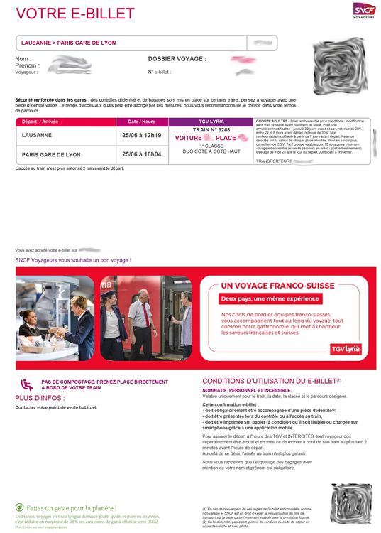 Billet de train Lausanne - Paris 1ère classe / 25.06.2026 (Neu (gemäss ...