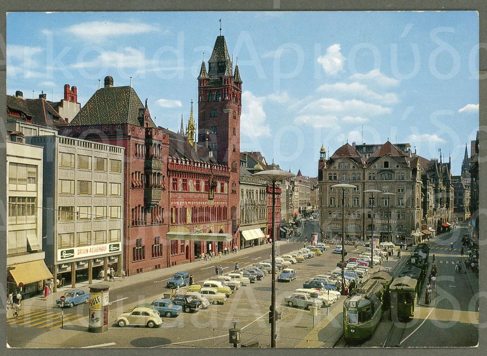 AK col Basel BS Marktplatz Parkplatz, Fr.Str. 2spurig ≈ 1960 | Kaufen ...