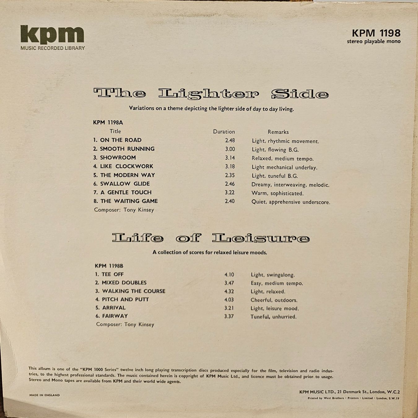Tony Kinsey – The Lighter Side / Life Of Leisure (Gebraucht) in Wahlen ...