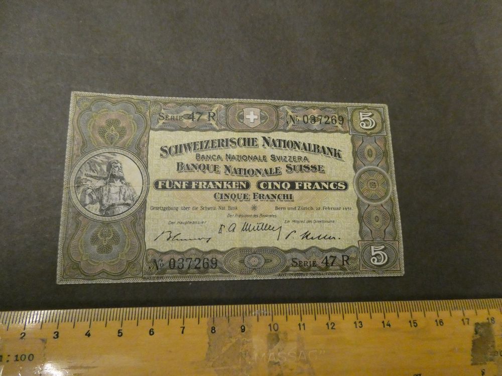 Schweiz 1951, 5 Franken (Gebraucht) in Hinterforst für CHF 5 – mit Lieferung auf Ricardo kaufen