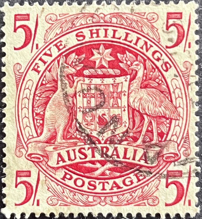 Francobollo Australia 5 scellini rosso, canguro ed emu (Gebraucht) in ...