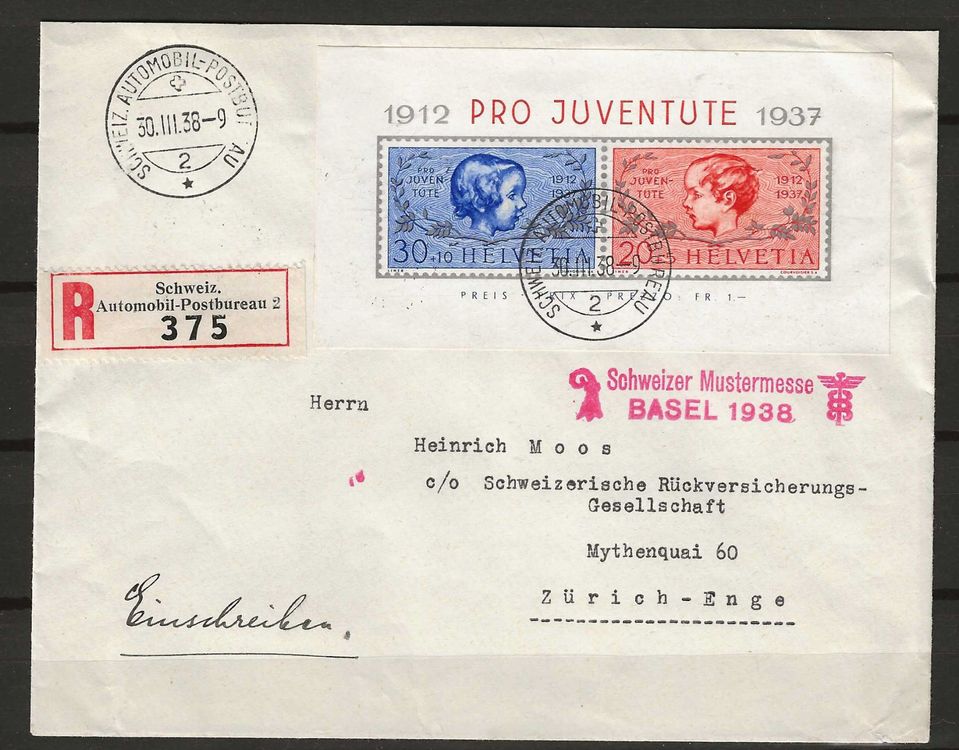 PJ037 - Bloc Pro Juventute 1937 sur lettre | Kaufen auf Ricardo