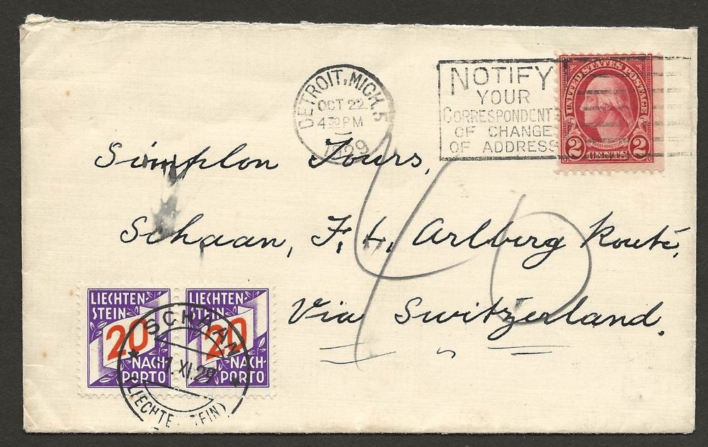 brief Liechtenstein 1929 USA Detroit Schaan Portomarke (Gebraucht) in ...