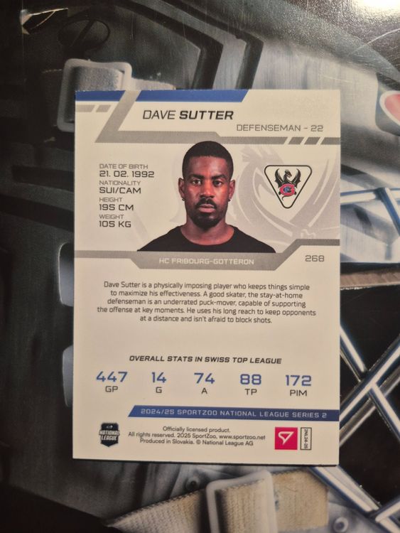 Dave Sutter HC Fribourg Gotteron 2024/25 Sportzoo 2 | Kaufen auf Ricardo