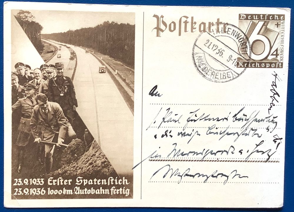 1938 Deutsche Reich 1000 km Autobahn auf Ilustr. Postkarte (Gebraucht ...