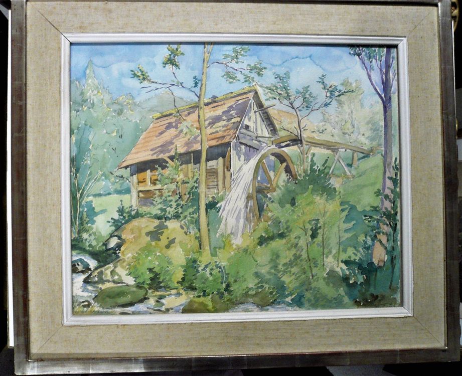 Aquarell aufwendig gerahmt, MÜHLE am Bach | Kaufen auf Ricardo