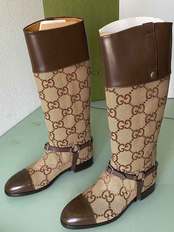 GUCCI Monogram Jumbo GG Cordovan Lux Harness Riding Boots 43 (Neu und ...