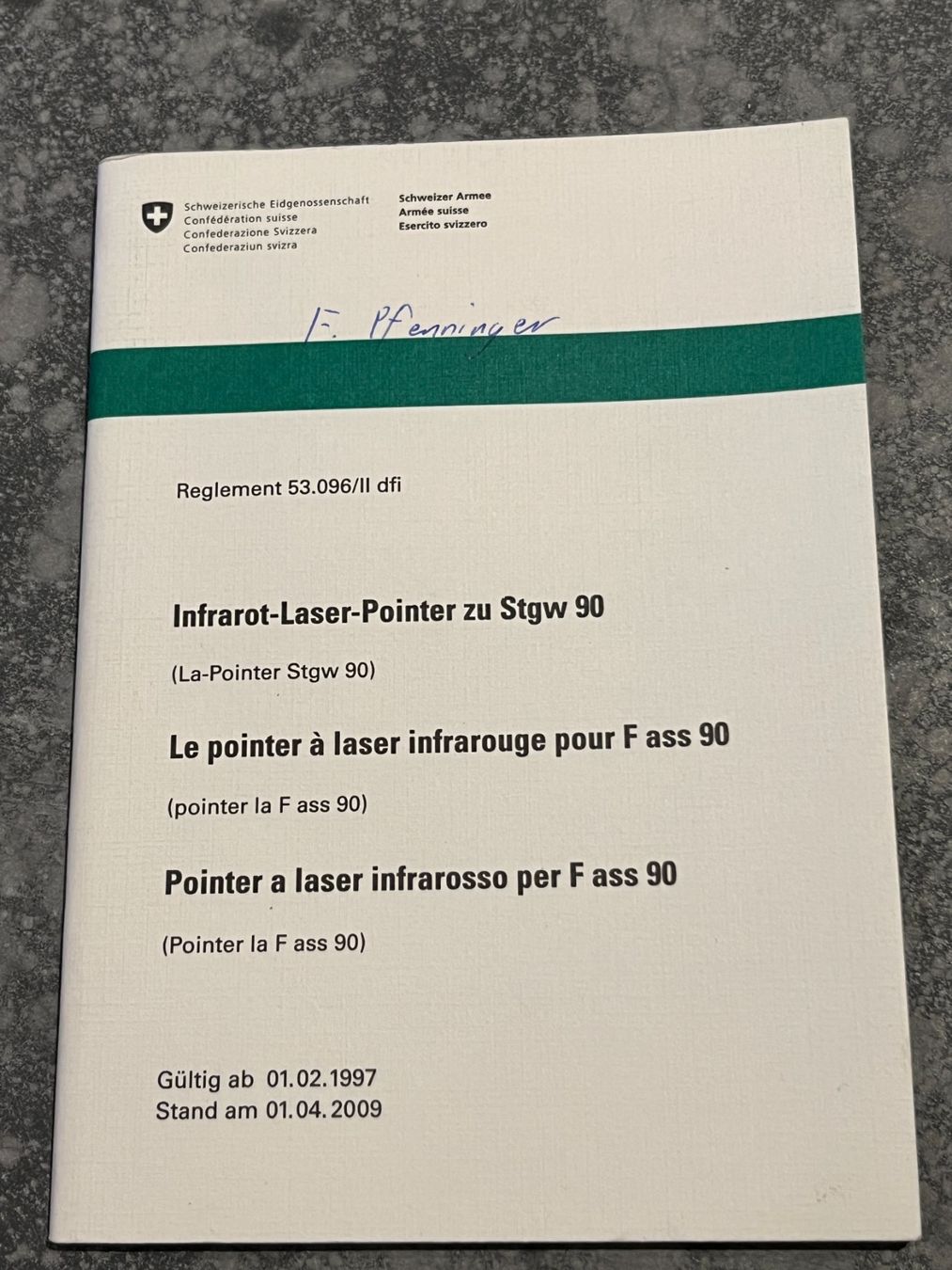 Infrarot-Laser-Pointer zu Stgw 90, Reglement 53.096, 2009 (Gebraucht ...