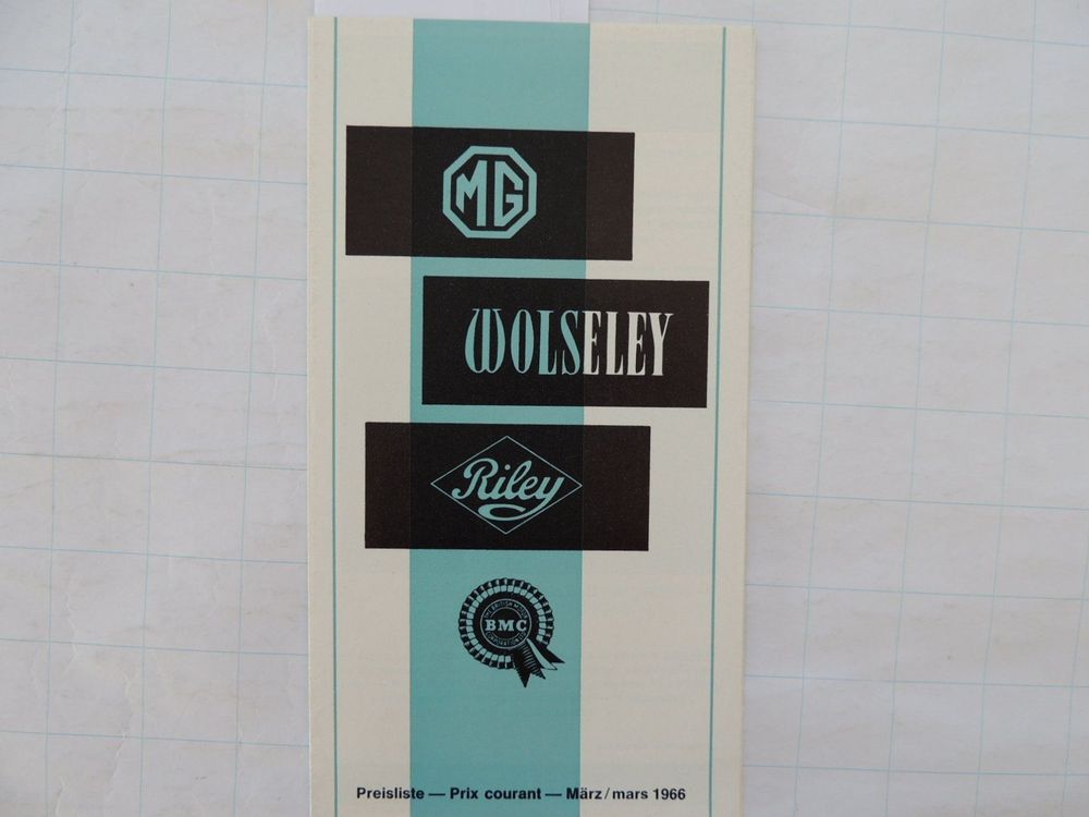 MG Wolseley Riley 1966 Preisliste : | Kaufen auf Ricardo