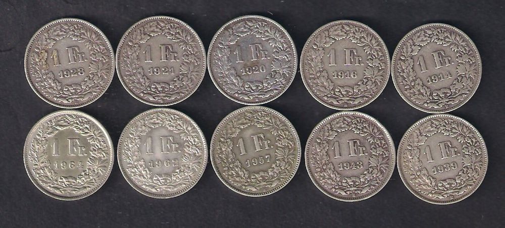 CH 10 Stück 1 Fr. Silber Gebraucht Different Date | Kaufen auf Ricardo