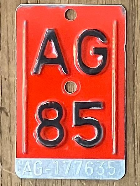 AG 85 - VELONUMMER - FAHRRADSCHILD - PLAQUE DE VELO - AG 85 | Kaufen auf Ricardo