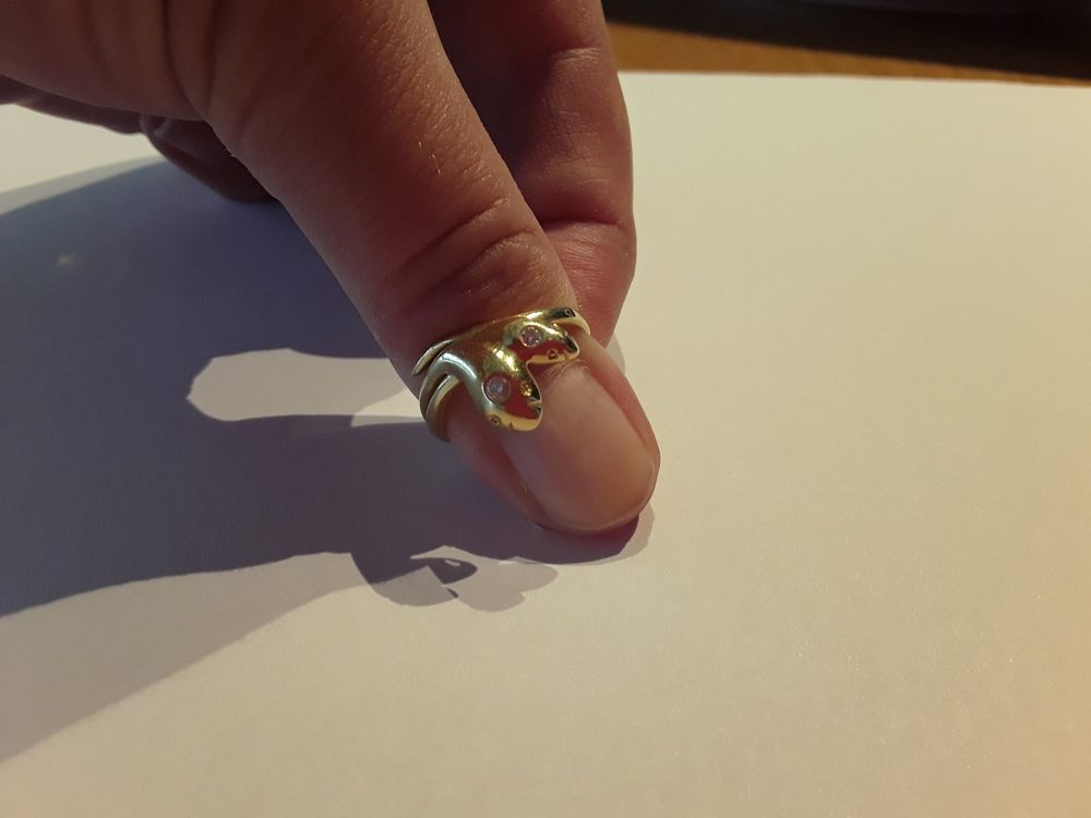 Ring Doppelkopf Schlange von Bläuer, 750 Gelbgold, Brillante (Gebraucht ...