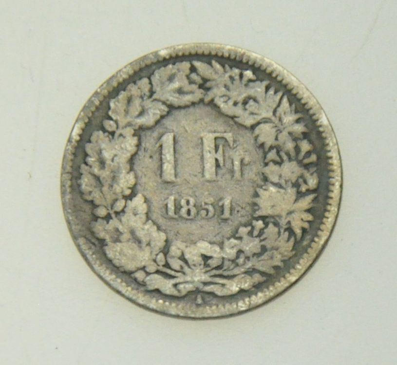 Schweiz 1 Franken 1851 A Sitz. Helvetia, Silbermünze (Gebraucht) in Wettingen für CHF 36 – mit ...