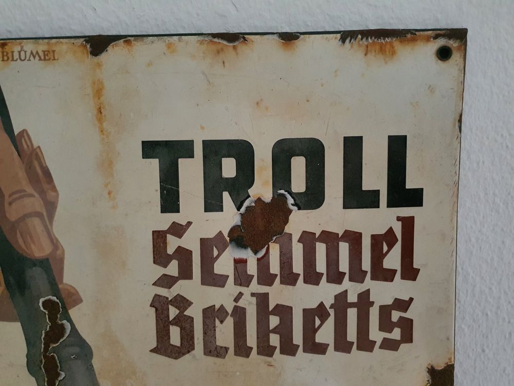 Altes grosses Emailschild Troll Briketts Emaille Schild 30er (Gebraucht ...