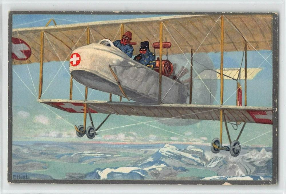 Militärdoppeldecker über den Alpen - uralte illustrierte Kar | Kaufen ...