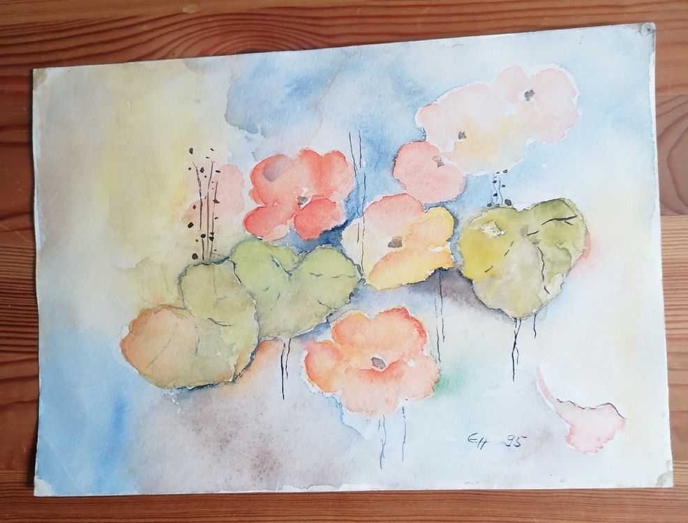 Aquarell Blumenbild, 1995, Erika Hinnen, Unikat (Gebraucht) in Reinach BL für CHF 10 – mit ...