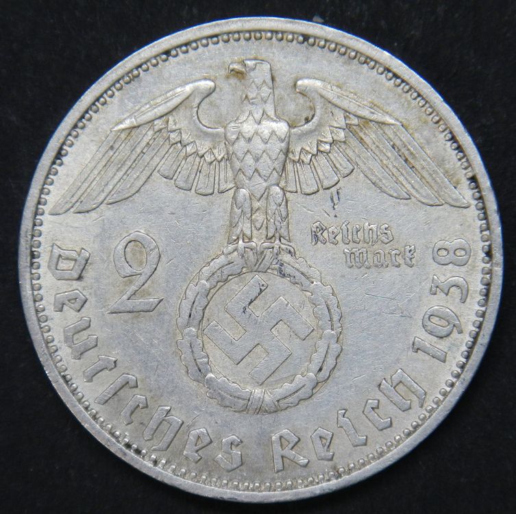 Deutsches Reich * 2 Reichs Mark 1938 * Silbermünze (Gebraucht) in Glis ...
