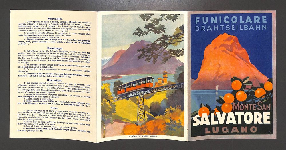 1920 Faltprospekt DRAHTSEILBAHN MONTE SAN SALVATORE LUGANO | Kaufen auf Ricardo