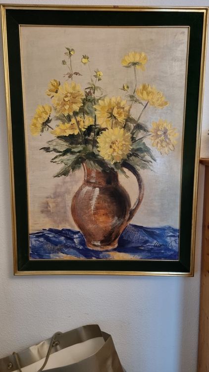 Ölgemälde: Gelbe Blumen in Vase, Vintage, gerahmt! (51) | Kaufen auf Ricardo
