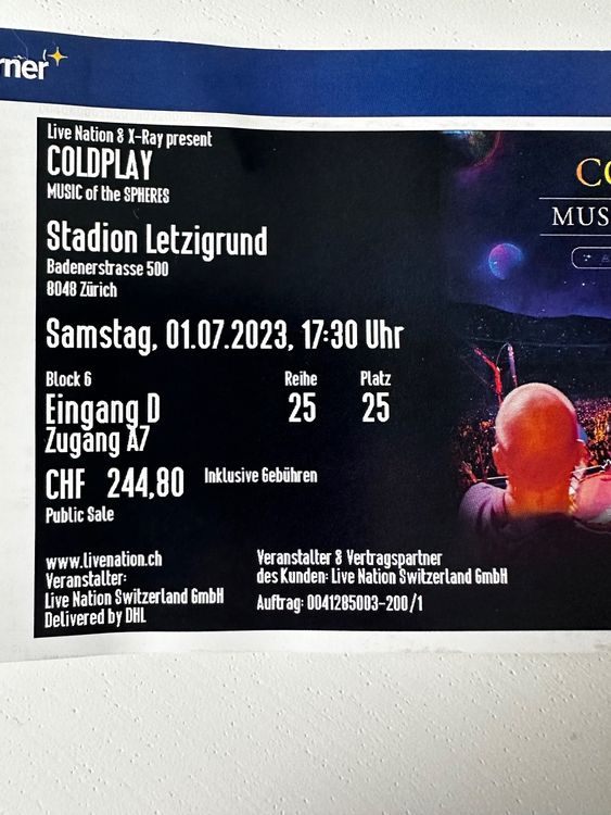 Coldplay, 01.07.23, Letzigrund, 1x Ticket Sitzplatz | Kaufen auf Ricardo