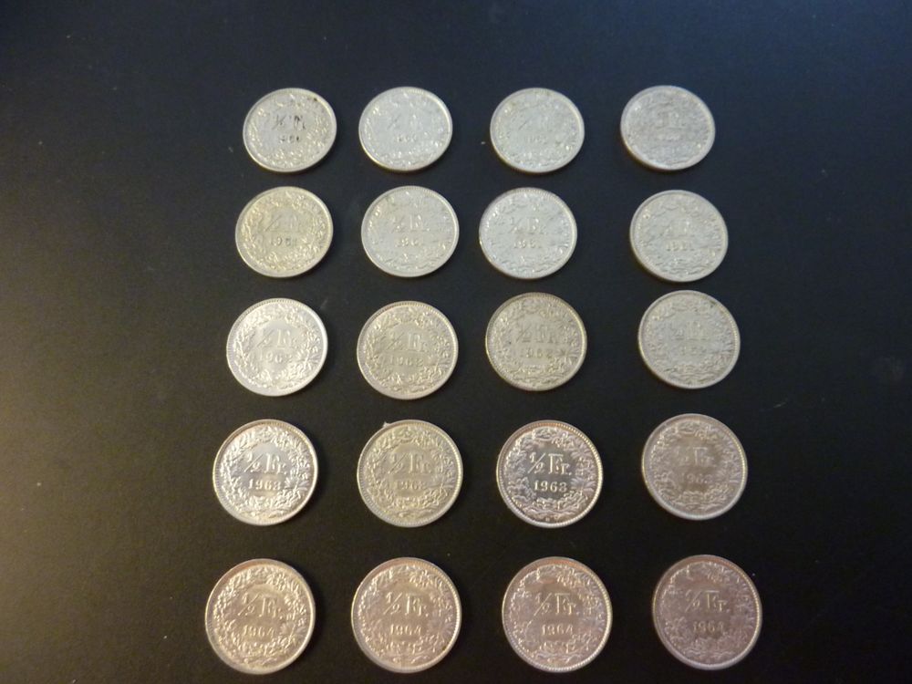 20 Silbermünzen 50 Rappen aus den 60er Jahren assortiert (Gebraucht) in Luzern für CHF 24 – mit ...