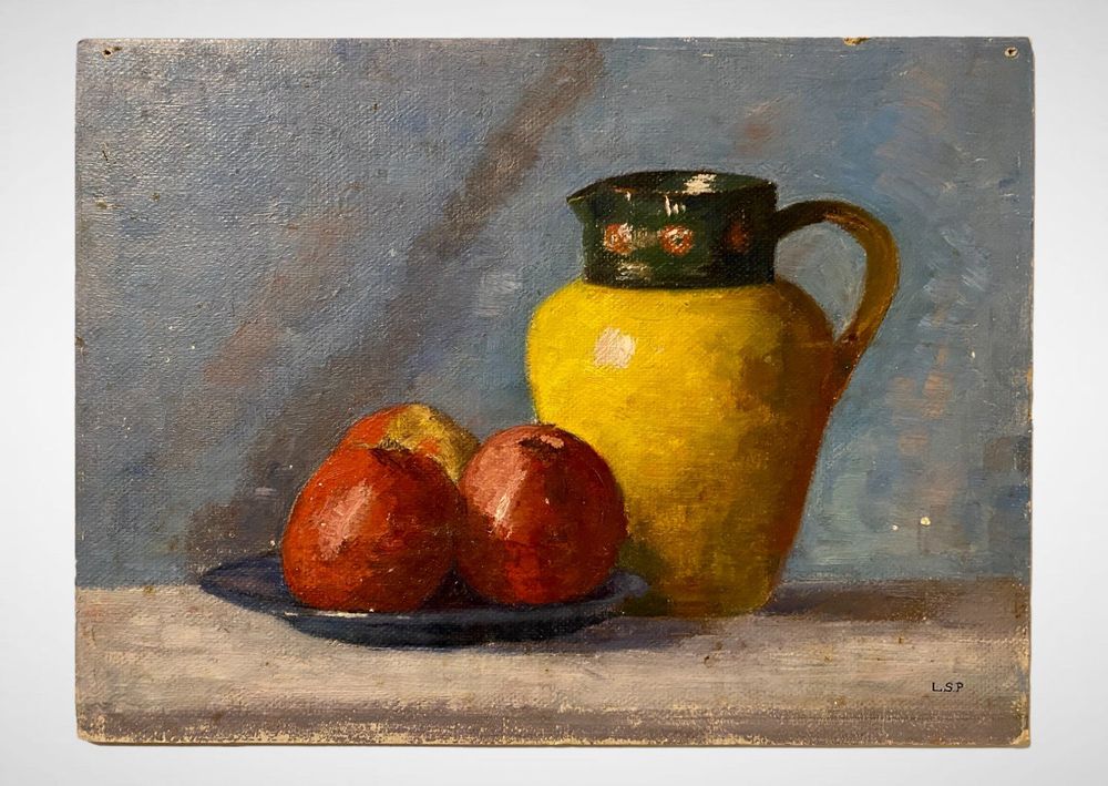 Ancienne peinture Nature morte sur pavatex signée L.S.P | Kaufen auf Ricardo