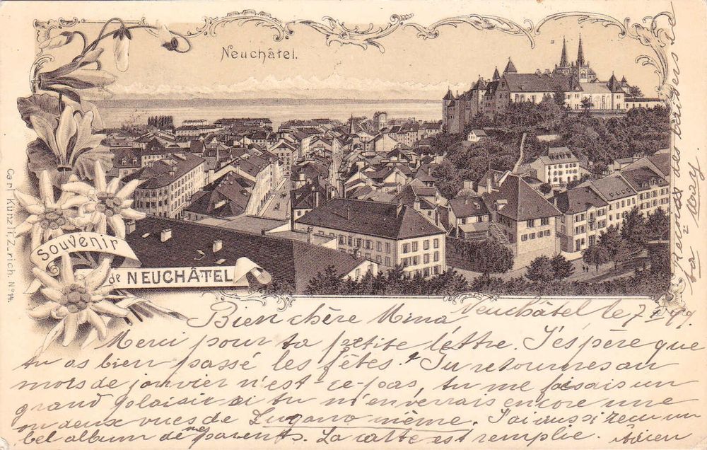 1899, "Souvenir de Neuchâtel", s/w Lithokarte (Gebraucht) in Wenslingen für CHF 5 – mit ...