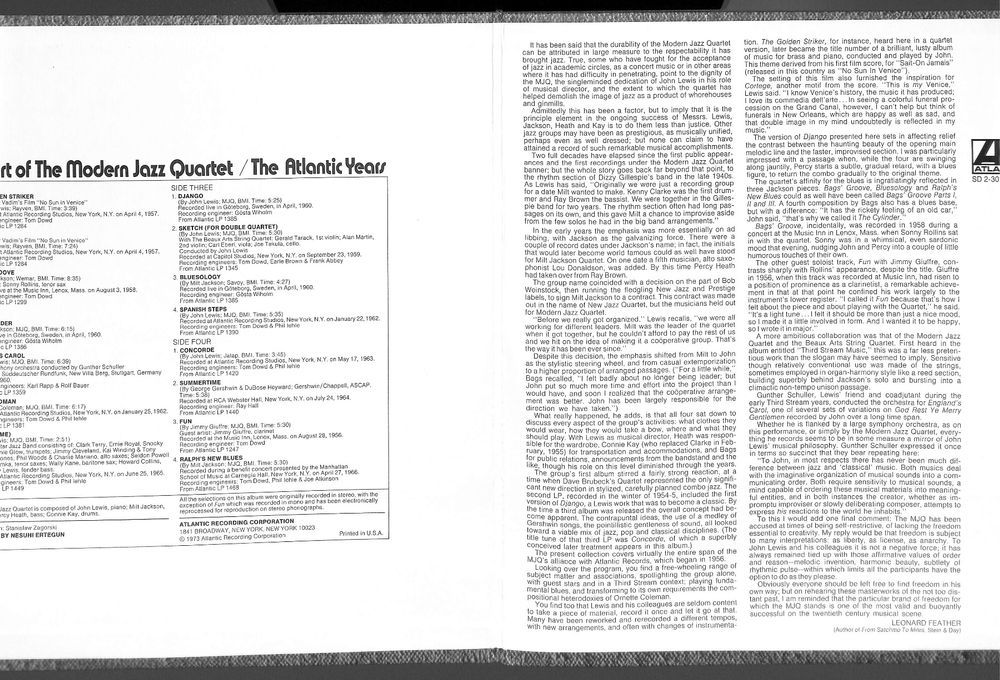 THE ART OF THE MODERN JAZZ QUARTET. Atlantic SD 2-301 Vinyl (Neu ...