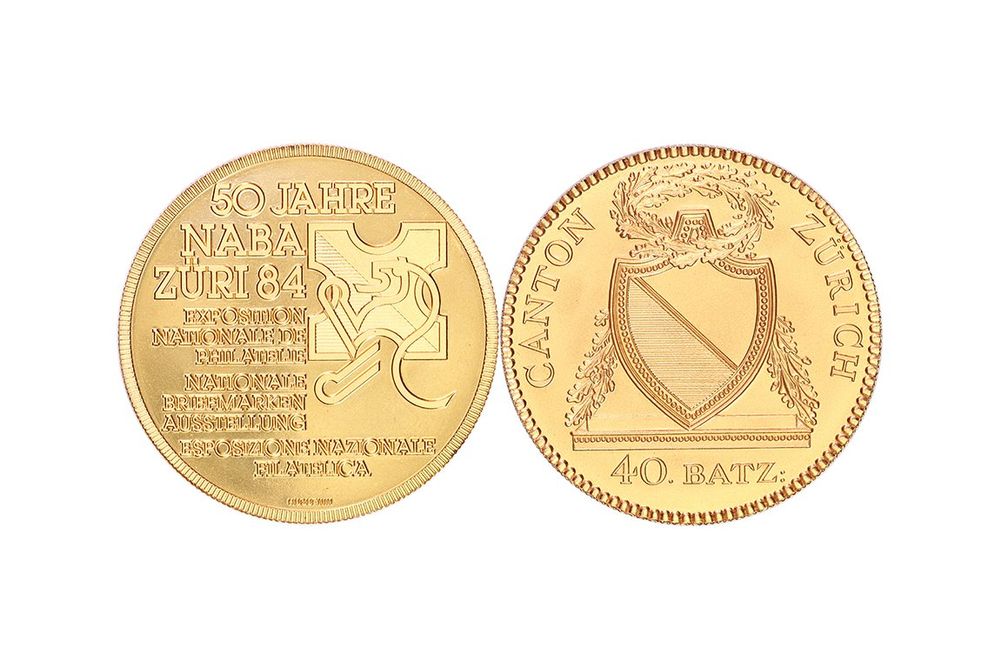 GDP "50 Jahre NABA Züri 84"/40 Batzen" Bronze vergoldet, PP (Neu (gemäss Beschreibung)) in ...