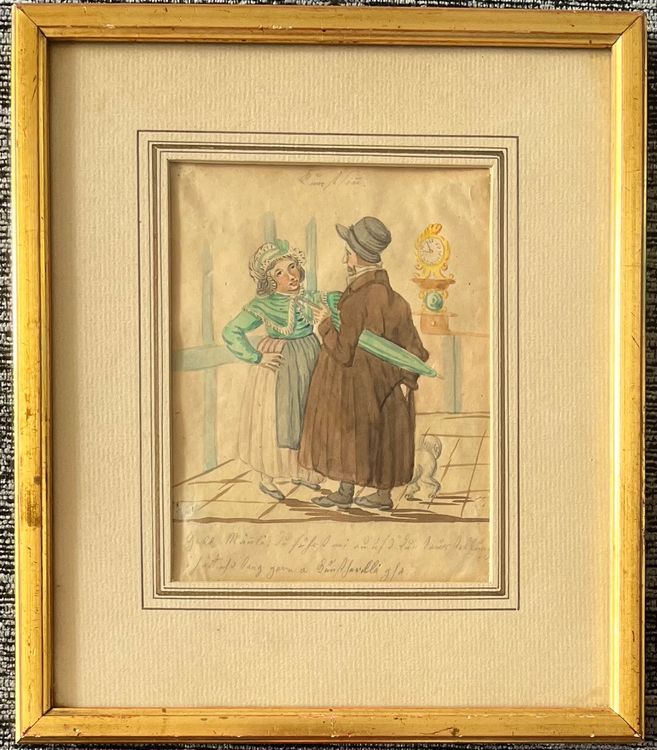Antike Aquarell von 2 Personen , Unlserlich Signiert | Kaufen auf Ricardo