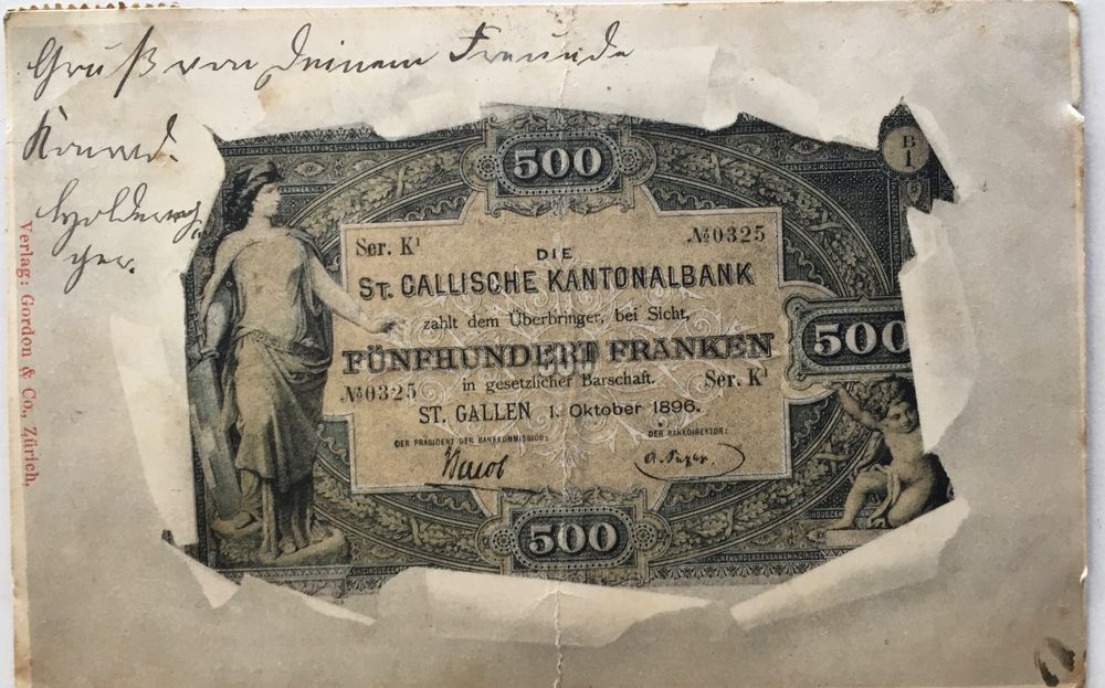 St. Gallische Kantonalbank, Note, 500 Franken, 1900 (Gebraucht) in für ...