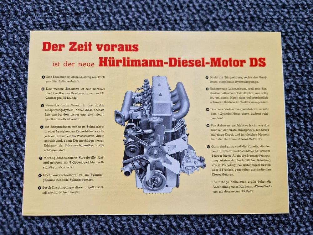 Original Prospekt Blätter Hürlimann Motor / Traktor (Gebraucht) in ...