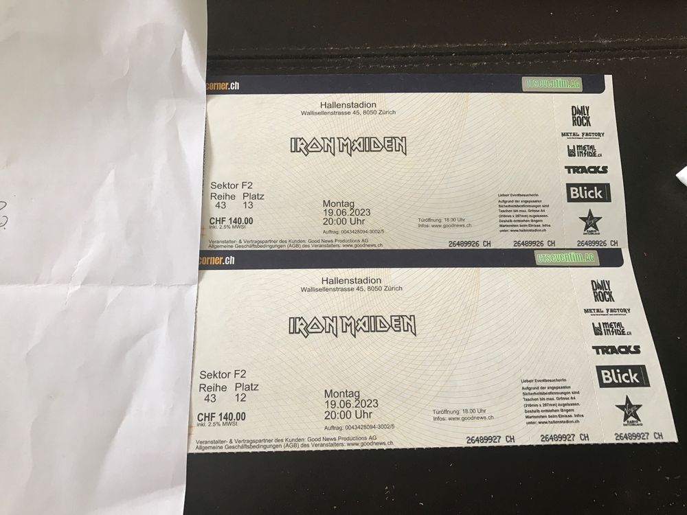 Iron Maiden Tickets (Neu (gemäss Beschreibung)) in Kaiseraugst für CHF ...