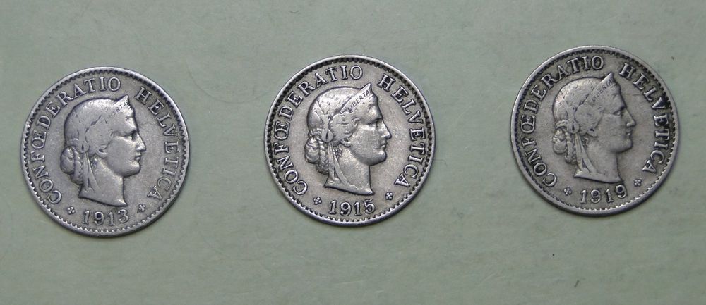3x 5 Rappen 1913 - 1915 - 1919 (Gebraucht) in Killwangen für CHF 1.7 – mit Lieferung auf Ricardo ...