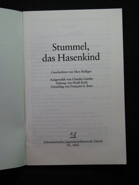 SJW 1843 Max Bolliger Stummel das Hasenkind EA 1989 (Gebraucht) in für ...