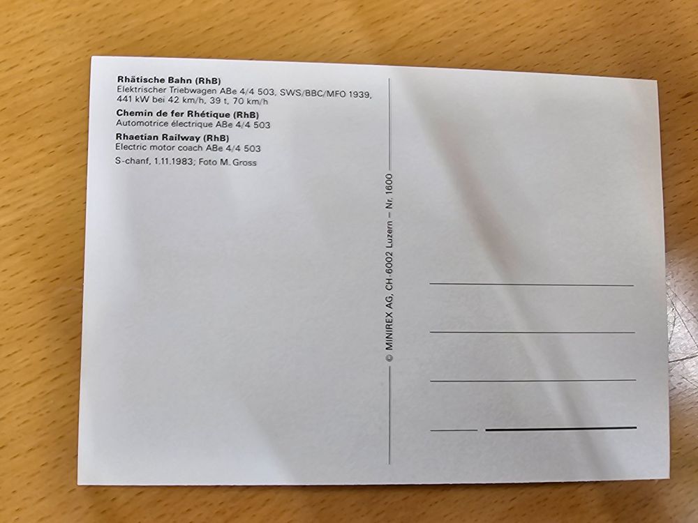 Postkarte RhB Triebwagen ABe 4/4 503 (Neu (gemäss Beschreibung)) in Matten für CHF 1 – mit ...