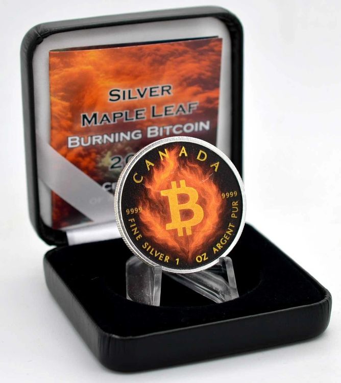 1 oz Silber Maple Leaf 2025 Color Bit coin Edition in Box (Neu (gemäss ...
