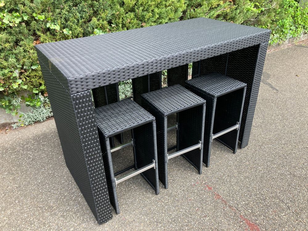 Stehtisch Bartisch Rattan Bartheke mit 6 Hocker & Kissen | Kaufen auf ...